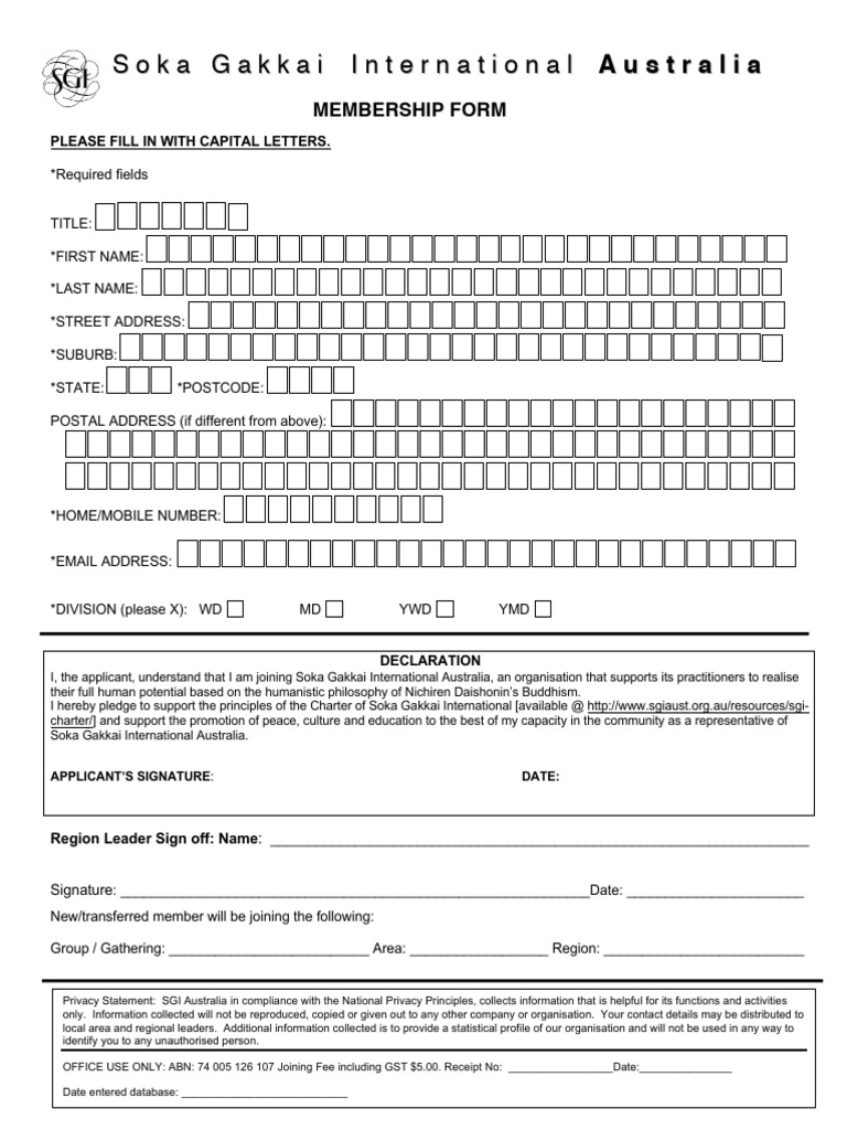 Soka Gakkai Membership Form | PDF