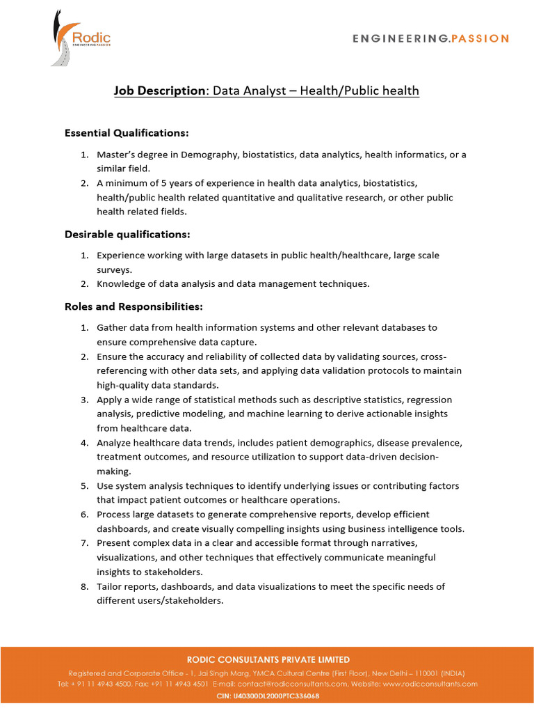JD - Data Analyst Public Health | PDF | Data Analysis | Data