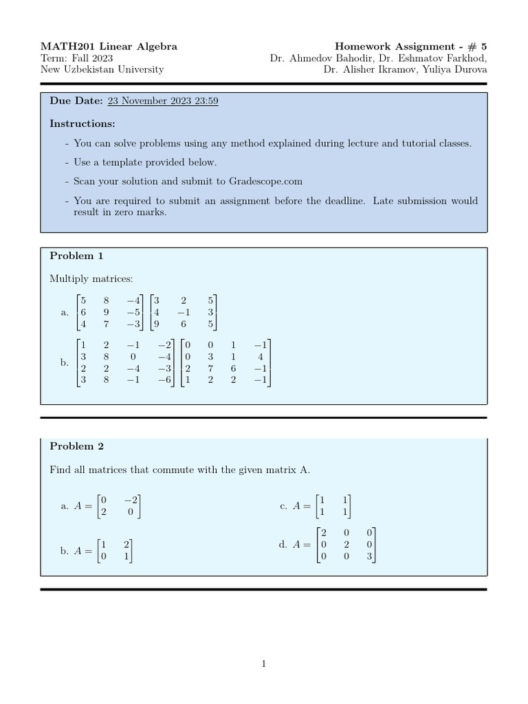 MATH201 Tutorials 5 | PDF | Matrix (Mathematics) | Vector Space