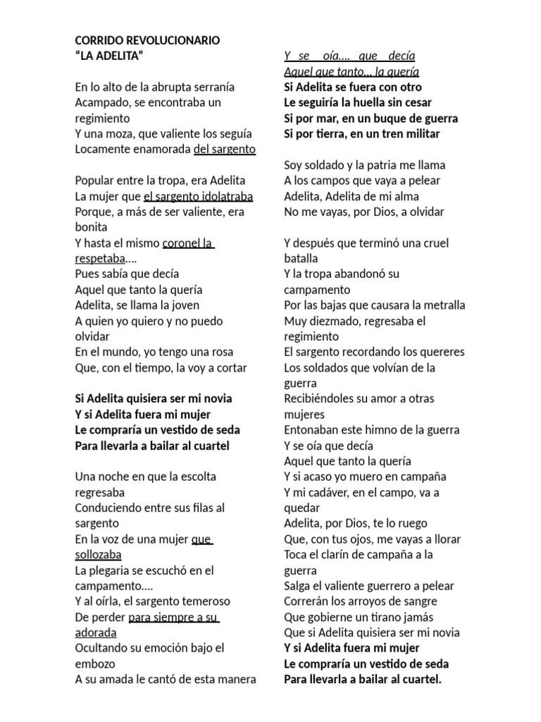 Corrido Revolucionario La Adelita | PDF