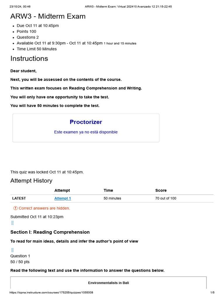 ARW3 - Midterm Exam - Virtual 202410 Avanzado 12 21 - 15-22 - 45 | PDF | Climate Change ...