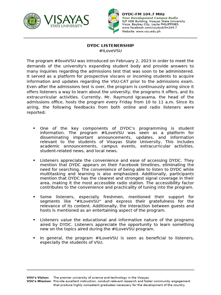 Listenership report | PDF | Human Communication | Mass Media