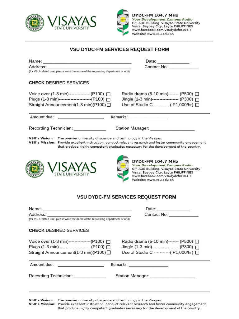 DYDC services request form | PDF | Radio
