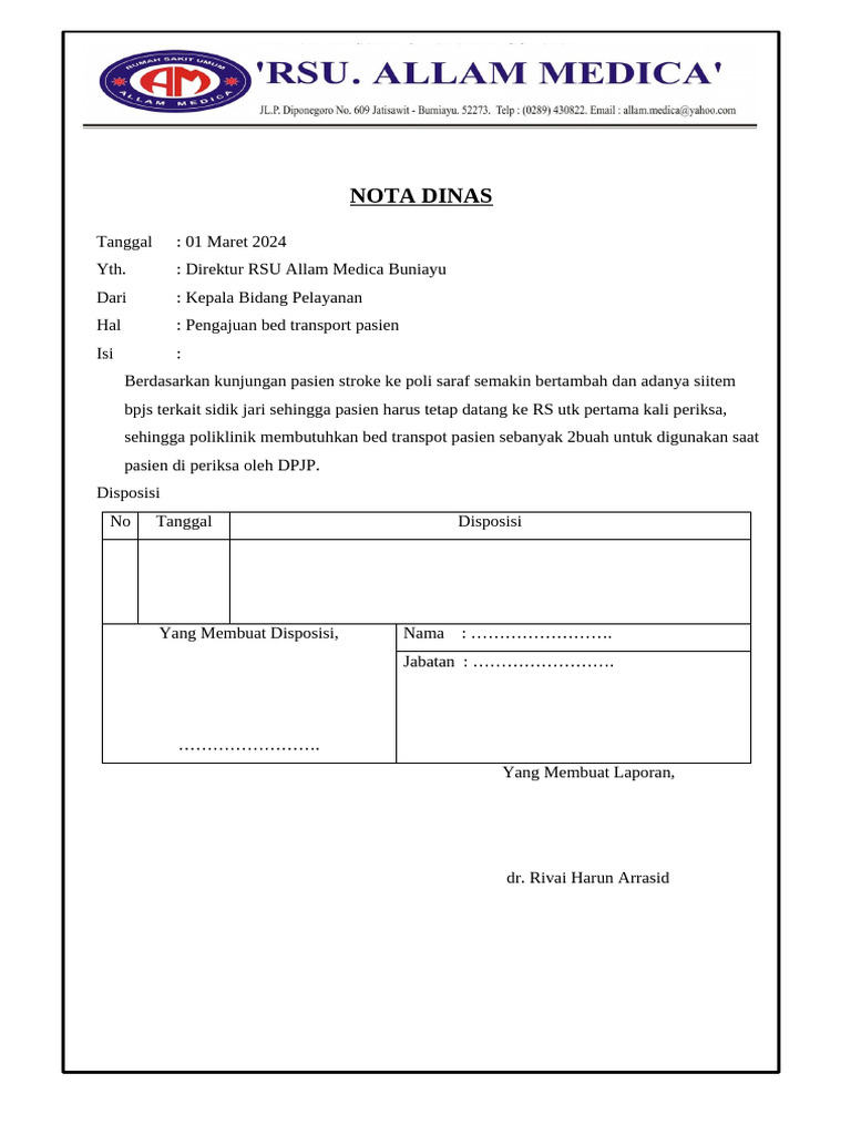 NOTA DINAS Bed Transport | PDF