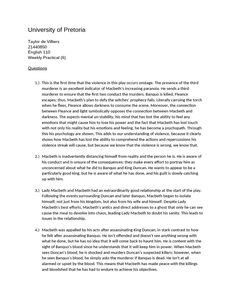 (ENG 110) Worksheet 6 | PDF | Macbeth