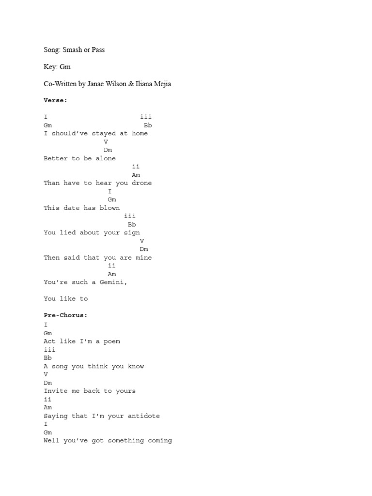 Song Smash or Pass Sheet Music | PDF | Song Structure | Songs