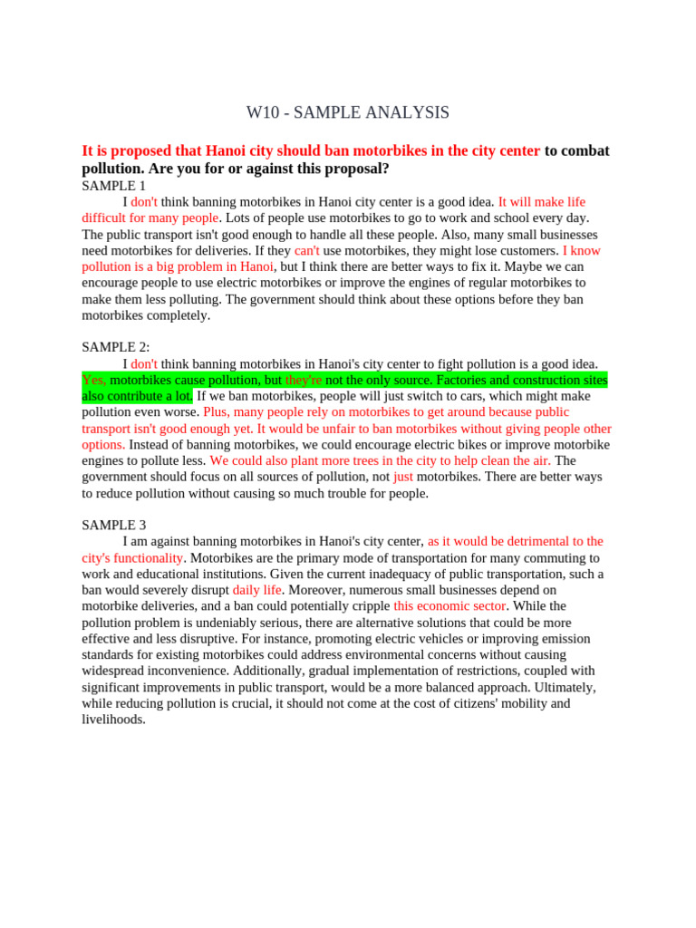 SAMPLES ANALYSIS - W10 | PDF | Air Pollution | Public Transport