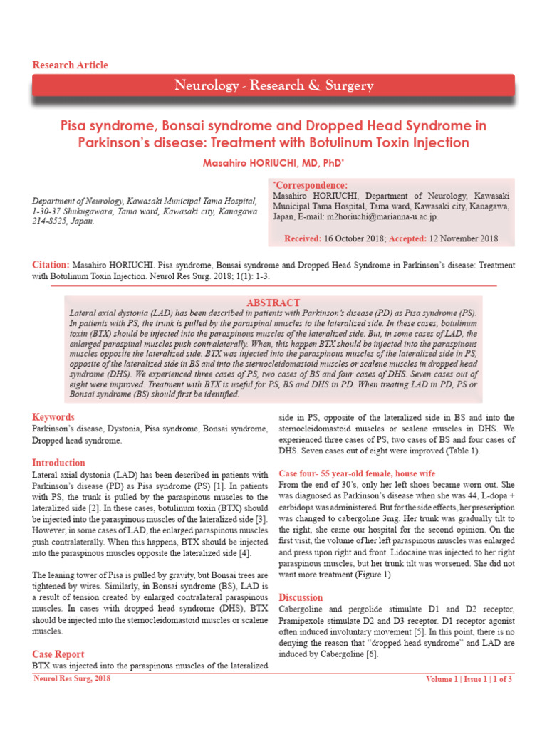 Pisa Syndrome, Bonsai Syndrome and Dropped Head Syndrome in Parkinson's ...
