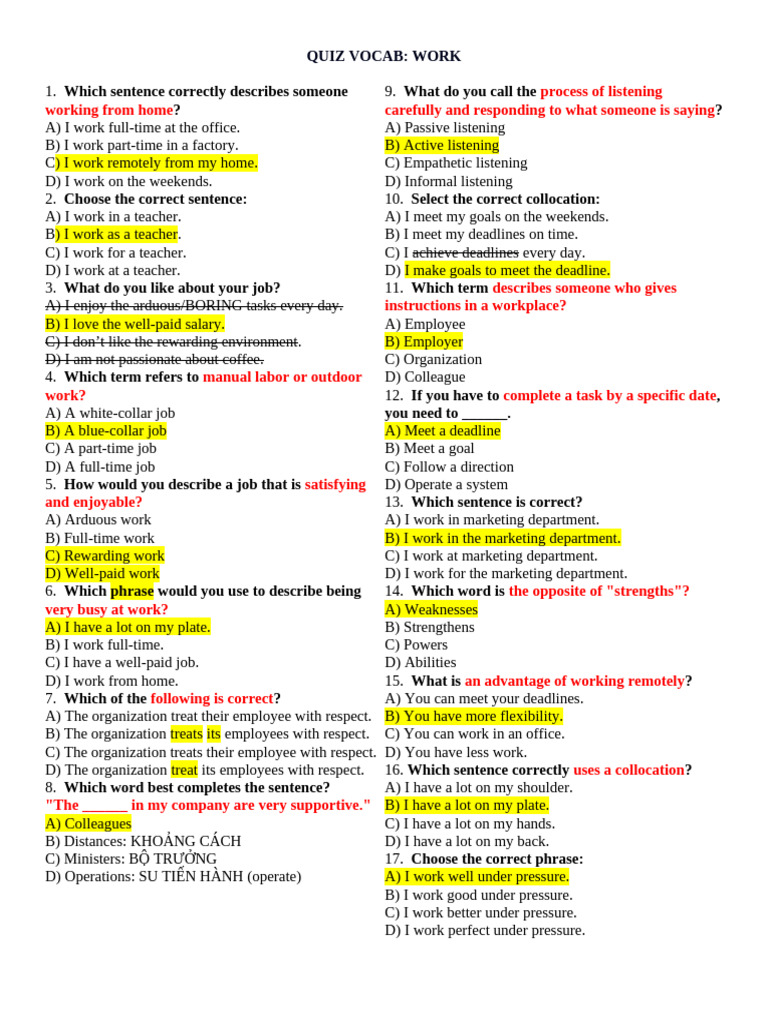 Quiz Vocab | PDF | Employment | Business