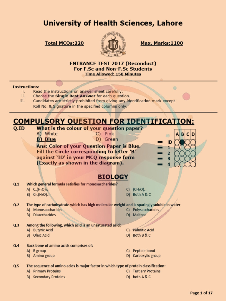 MDCAT 2017 Biology MCQs Paper | PDF | Aldehyde | Dominance (Genetics)