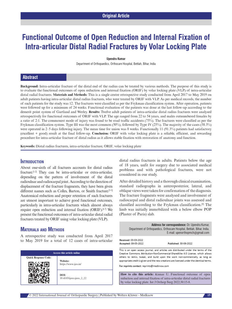 Functional Outcome Of Open Reduction And Internal 4 Pdf Skeletal