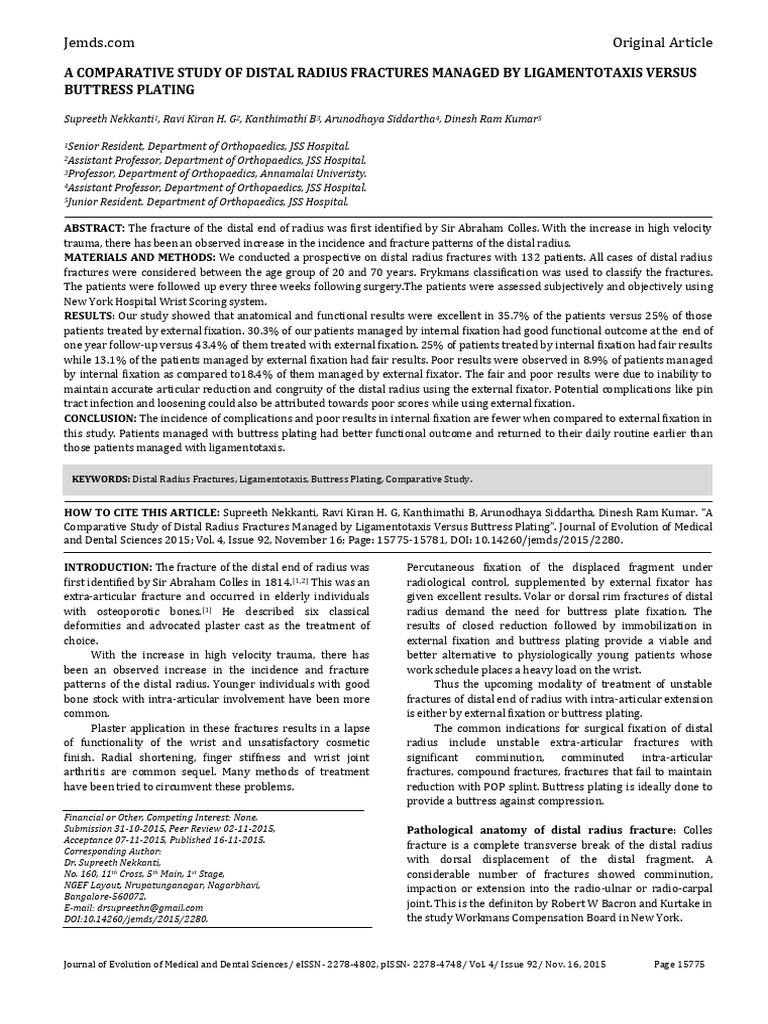 Distal Radius Thesis JEMDS PDF | PDF | Musculoskeletal System | Limbs ...