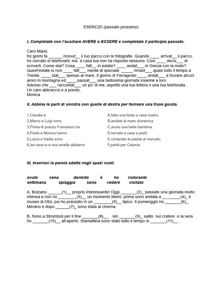 ESERCIZI (Passato Prossimo) Mã¡solata | PDF