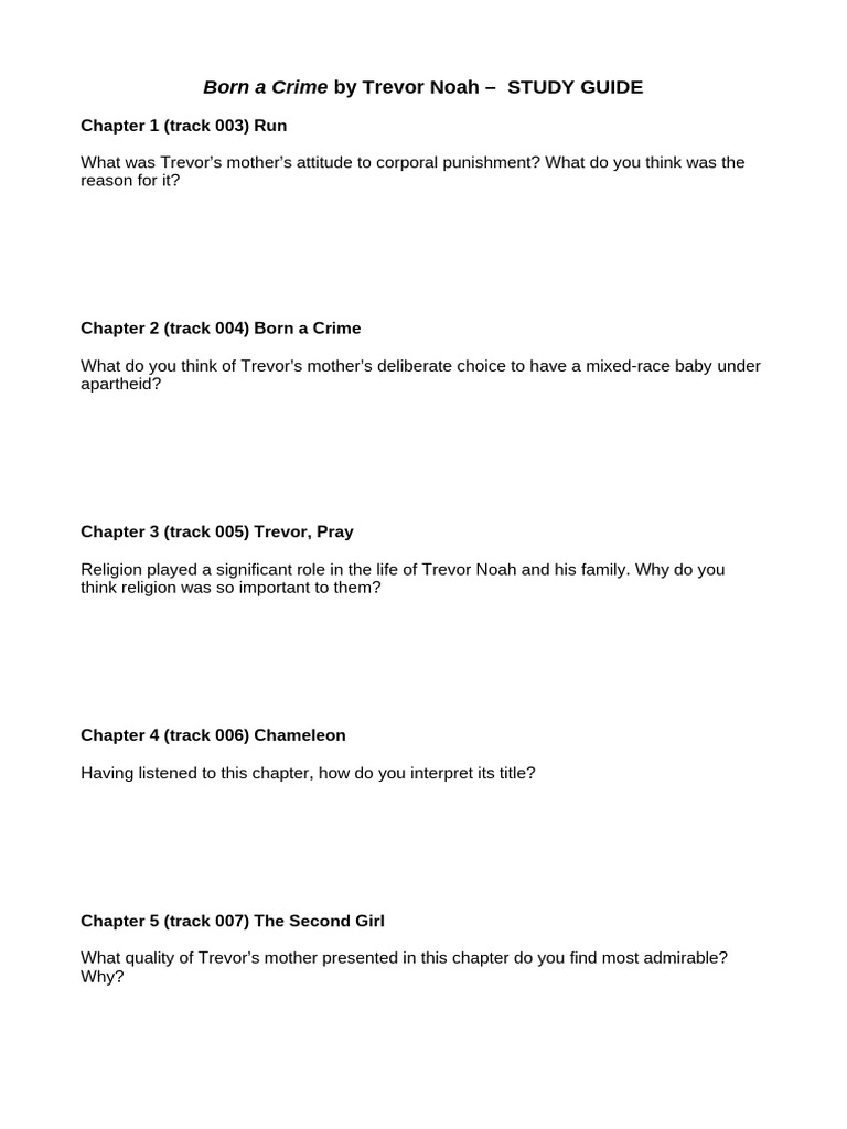 Born A Crime - STUDY GUIDE | PDF