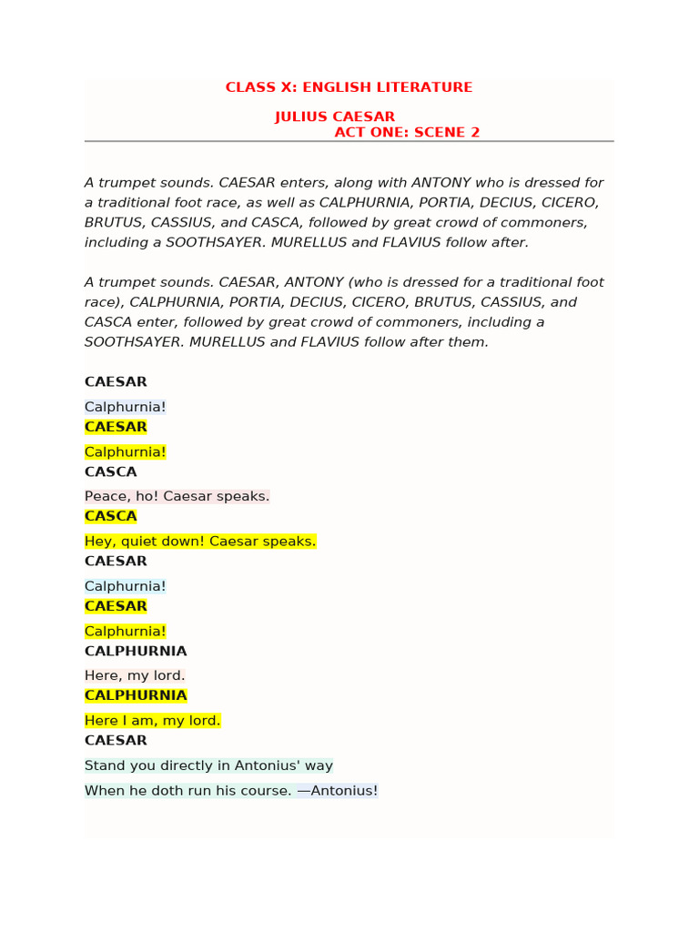 ACT ONE SCENE 2 | PDF | Mark Antony | Julius Caesar