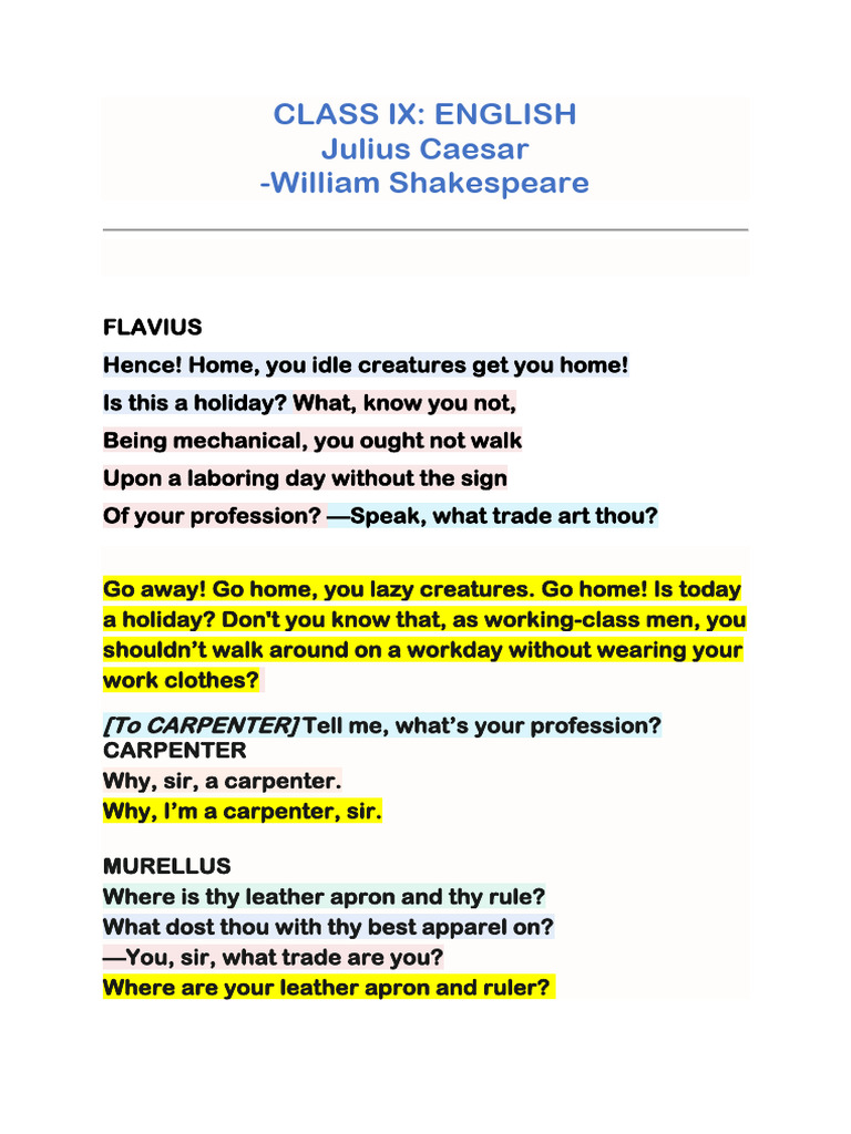 Julius Caesar Act 1 Scene 1 | PDF | Ancient Romans | Greco Roman World