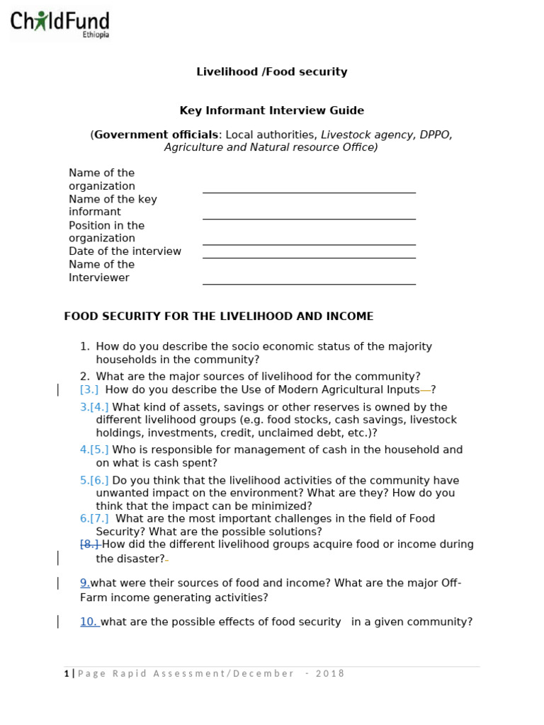 Key Informant Interview Guide on Food Security | PDF | Agriculture ...