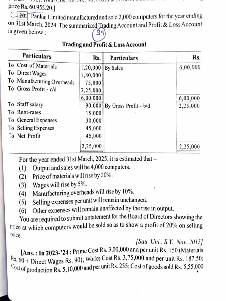 Sem-3 - Cost Accounting-Unit No-4 - Sums of Unit Costing. | PDF | Cost Of Goods Sold | Expense