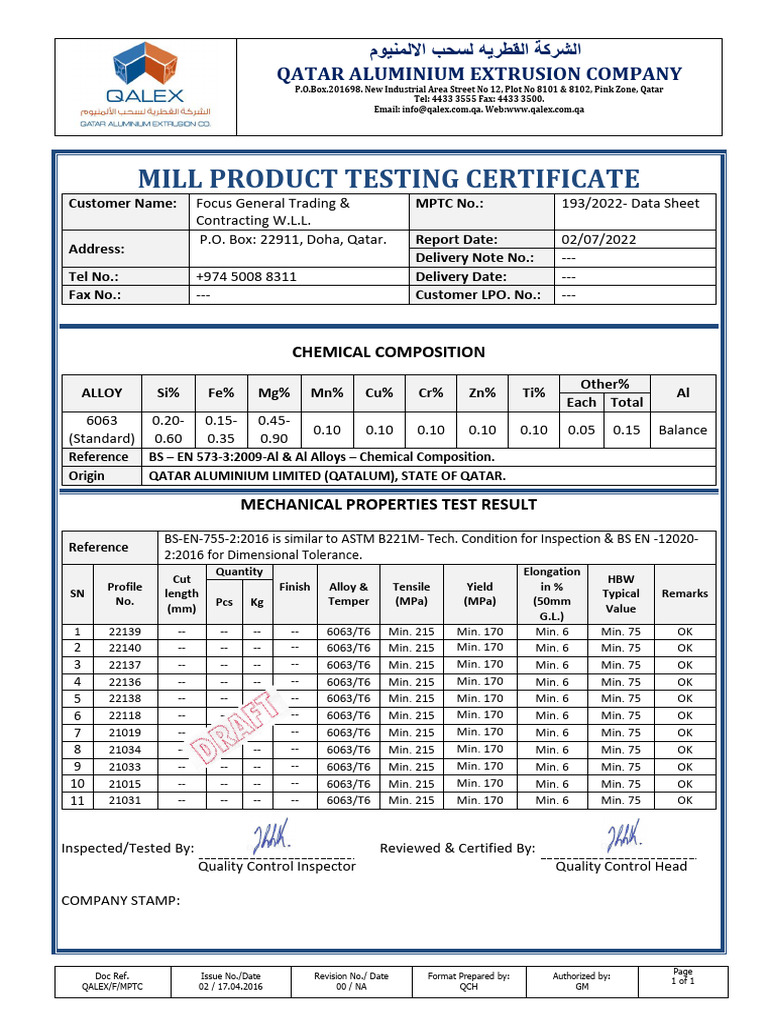 Focus General Trading & Contracting W.L.L. Draft MTC | PDF | Building ...