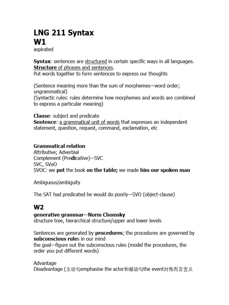 Syntax Note - 1 | PDF | Syntax | Word