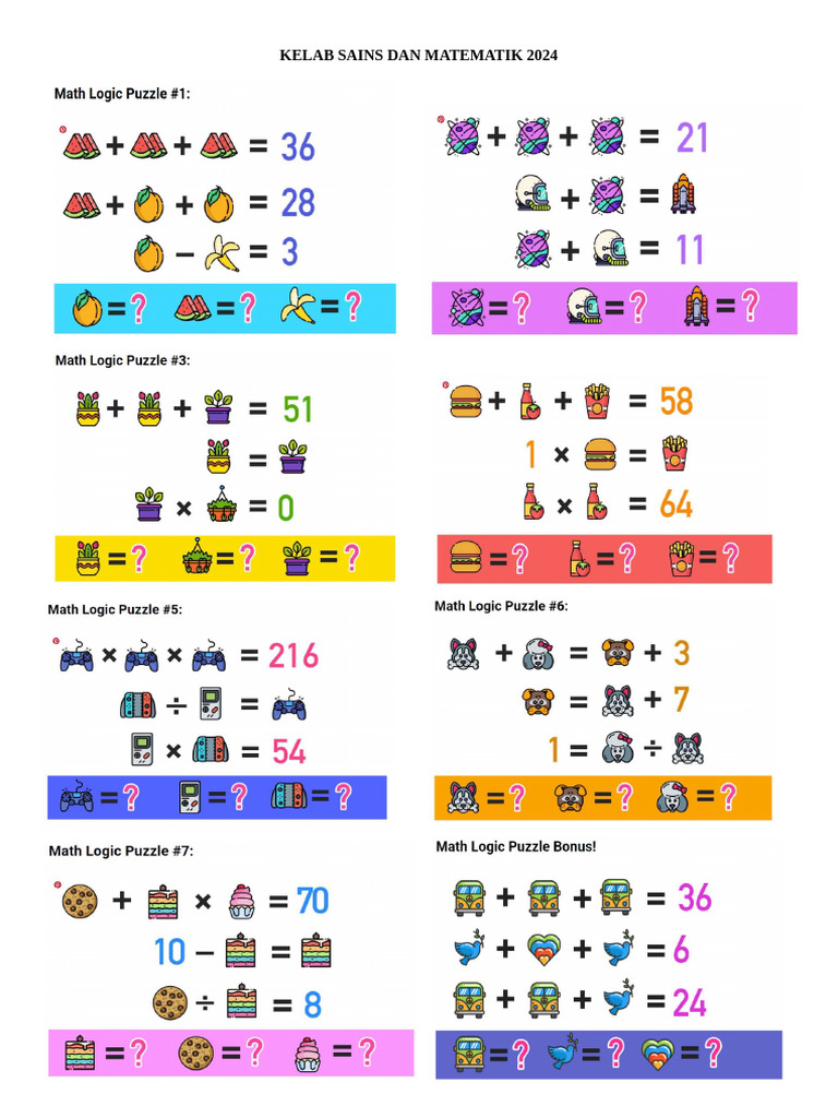 math logic puzzle kelab sains math | PDF