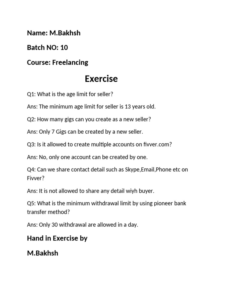 Freelancing 1st Exercise | PDF