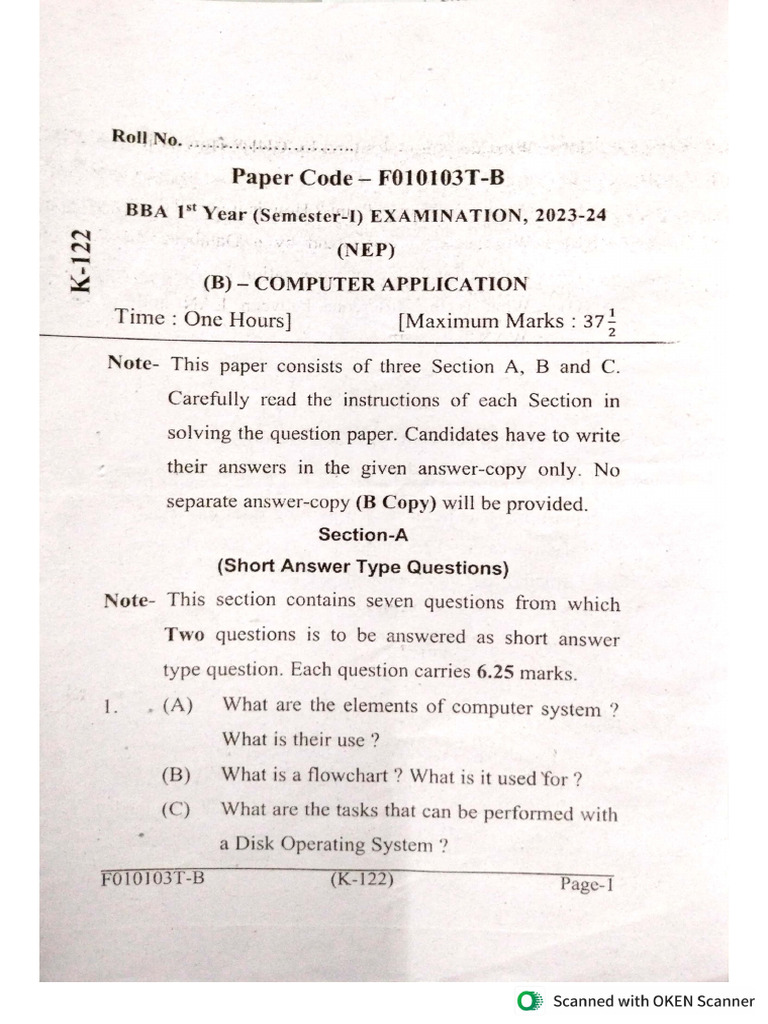 Comp. App 2023-24 Question Paper | PDF