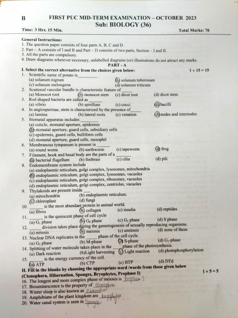 1st Pu Midterm Exam 2023 Bangalore Rural | PDF