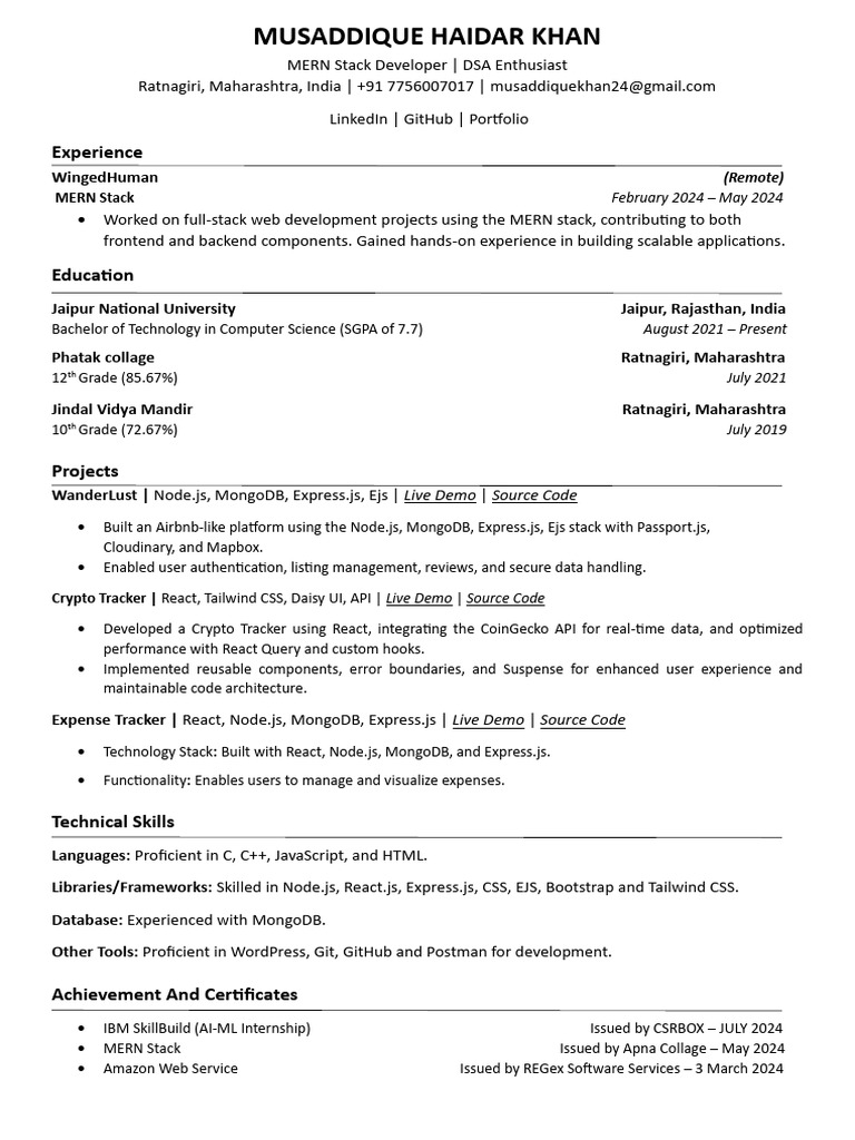 Musaddique Haidar Khan | PDF | Web Development | Computing