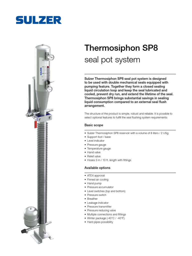 Sulzer Thermosiphon Sp8 Sealpotsystem E10530 | PDF | Valve | Pump