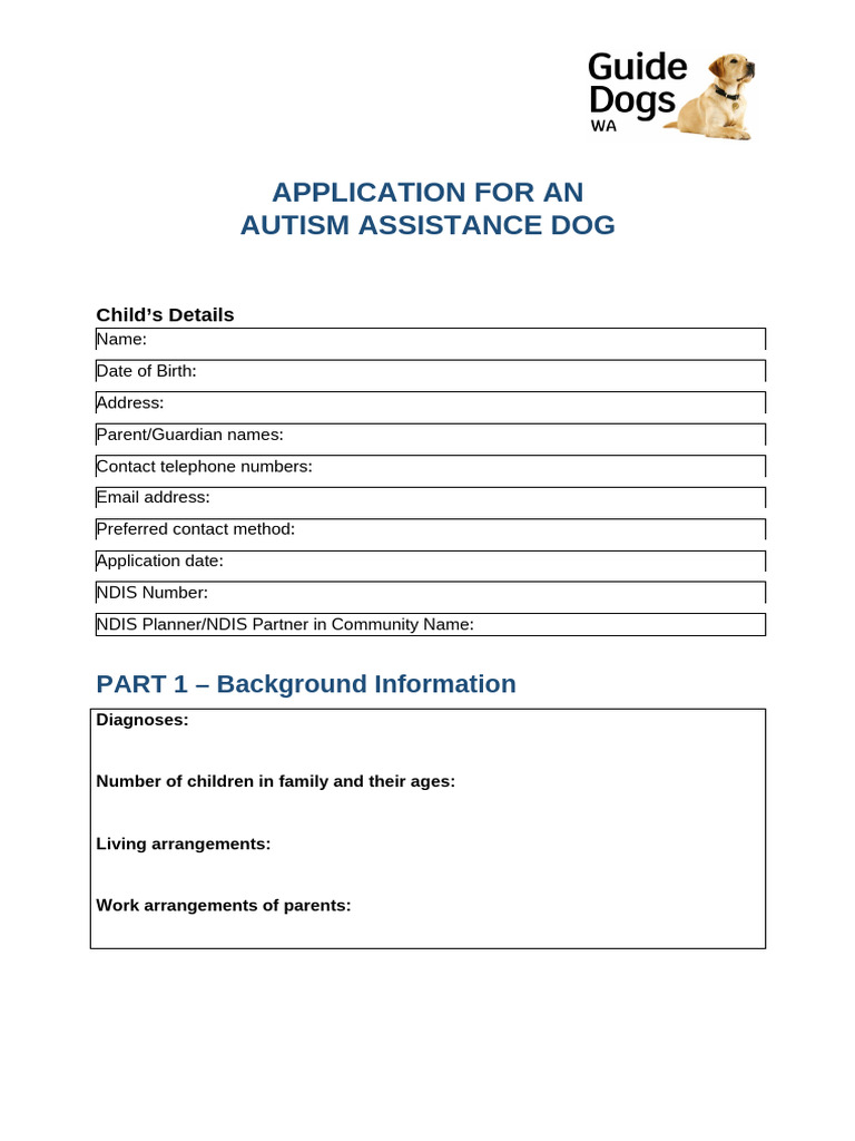 GuideDogsWA AAD Application Form | PDF | Learning | Medical Diagnosis