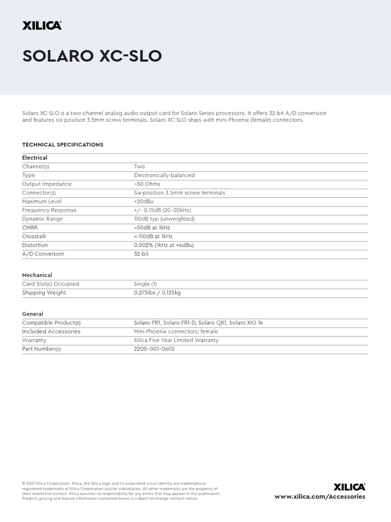 XILICA-X21_Spec_XC_SLO_XBrand | PDF