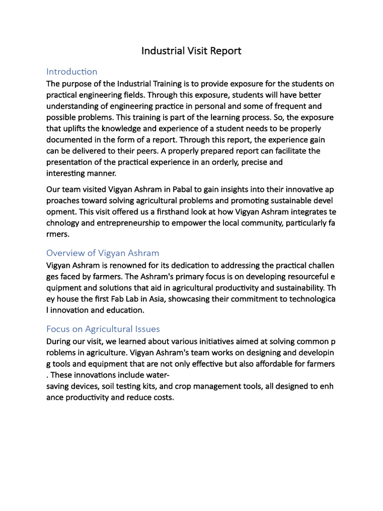 Industrial Visit Report | PDF | Entrepreneurship