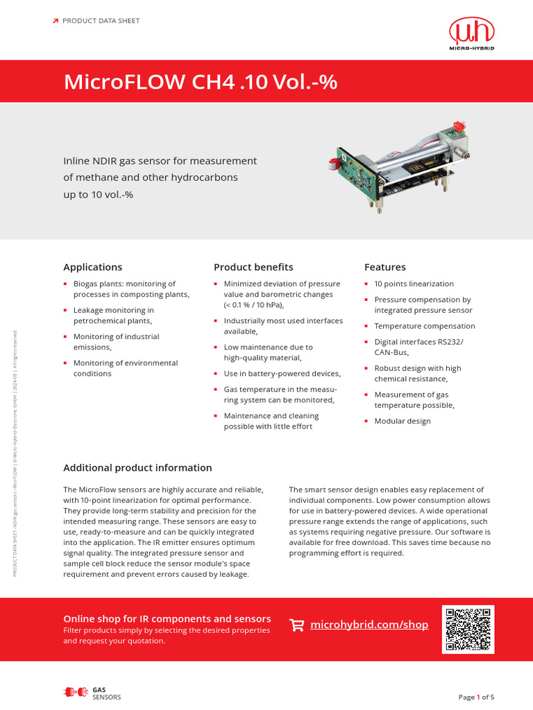 mh-datasheet-microflow-ch4-10-vol-percent | PDF | Measuring Instrument | Atmosphere