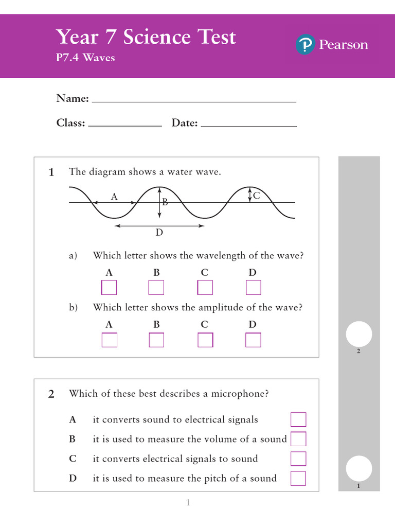 Year 7 Science Waves Test Guide | PDF | Sound | Waves