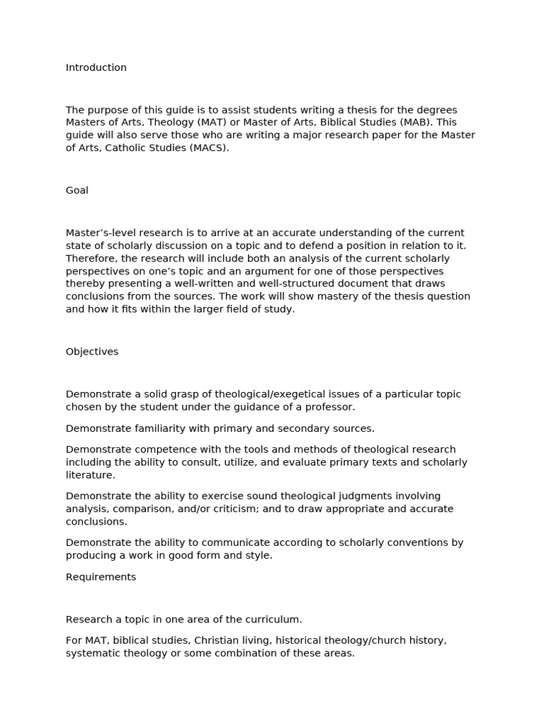 Thesis Writing Guide for MA Students | PDF | Thesis | Theology