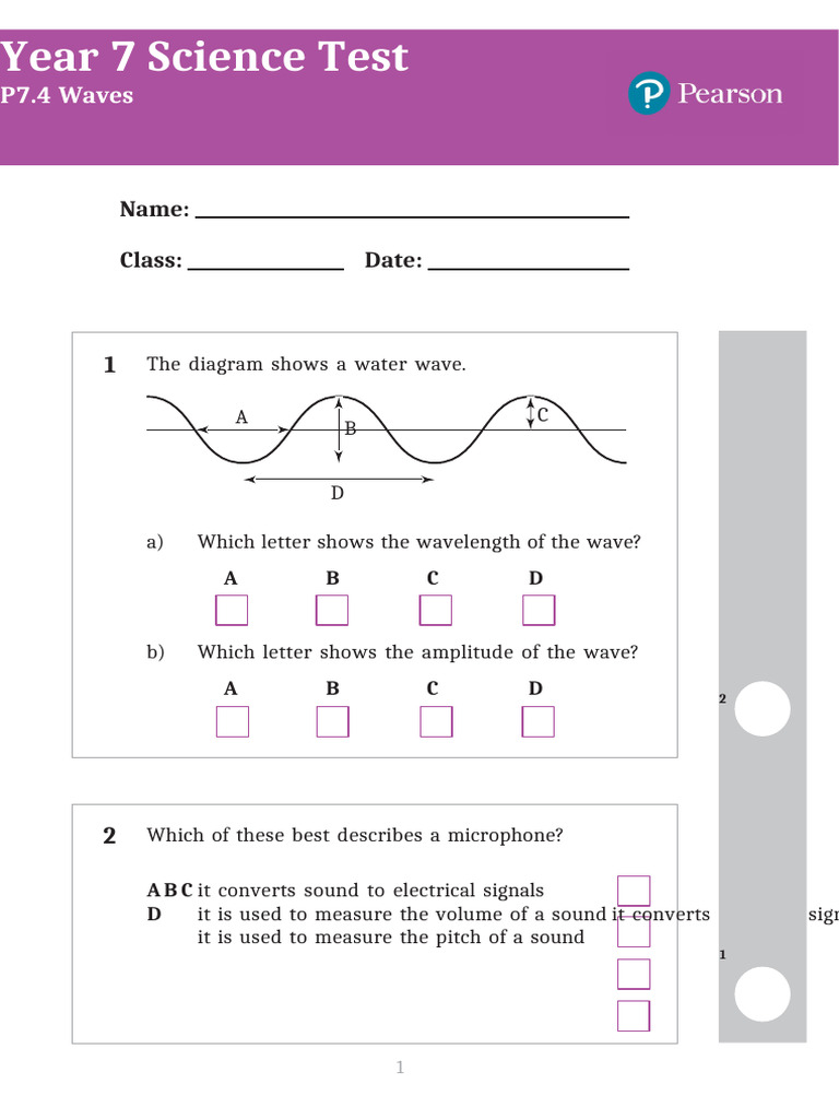 ILS Science Y7 P74 W Test Set 1 | PDF | Sound | Waves