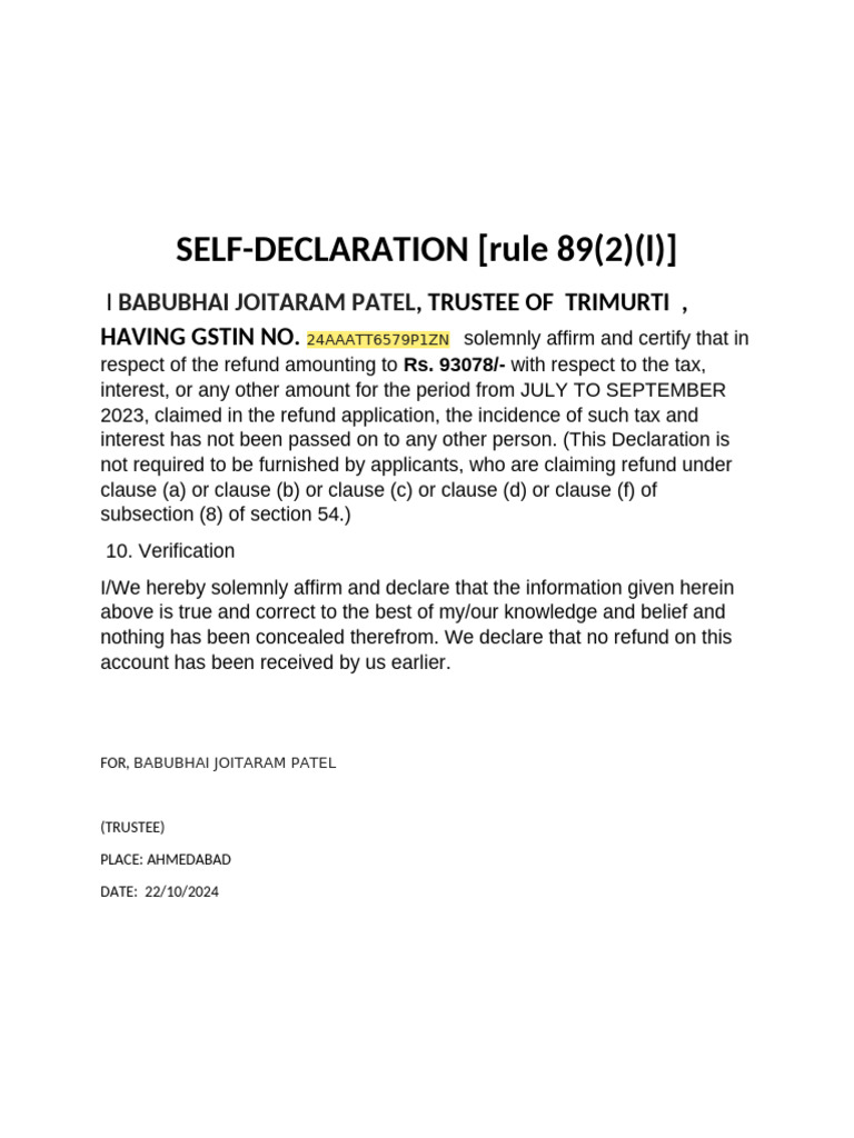 Self Declarition 89rule | PDF