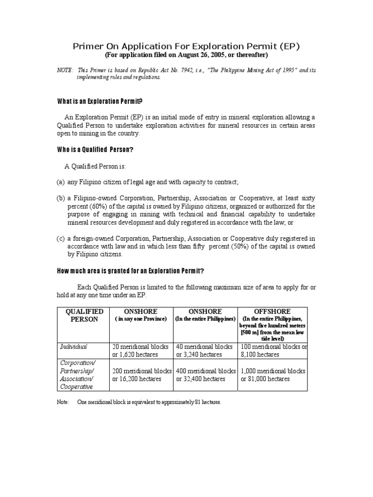 Primer Exploration Permit Philippines 2007 | PDF | Partnership | Mining