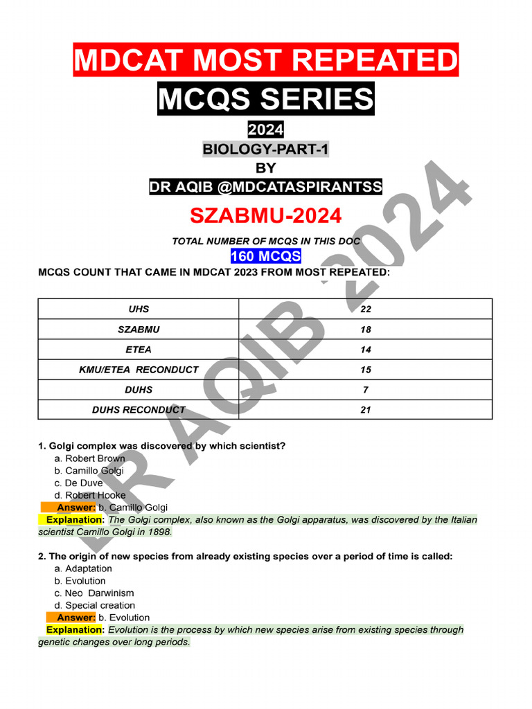 Szabmu Biology Most Repeated 2024 Part 1 | PDF
