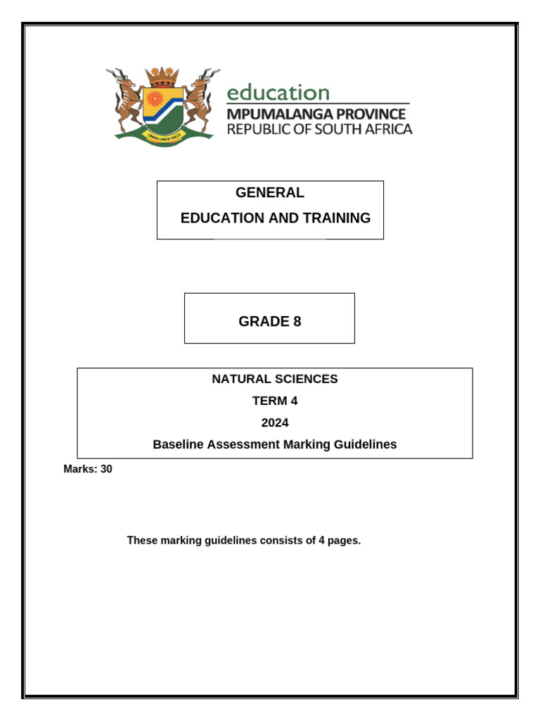 Grade 8 NS Term 4 Baseline Marking Guidelines 2024 (1) - 1 | PDF ...