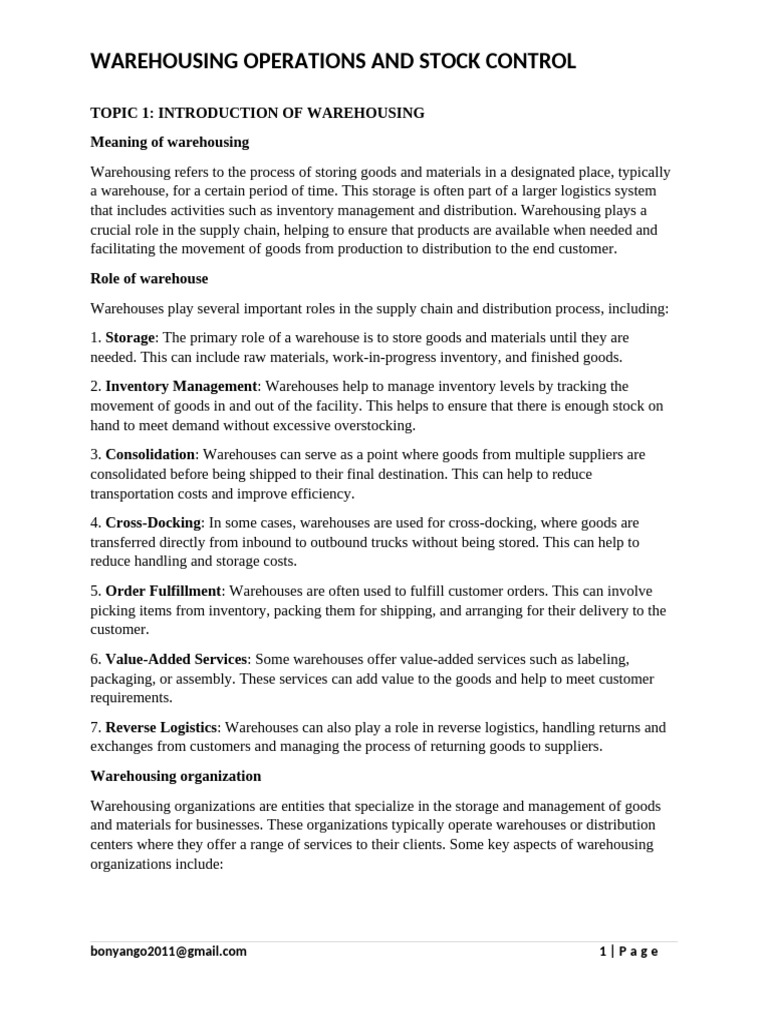 Warehousing Operations and Stock Control-Gpt | PDF | Warehouse | Logistics