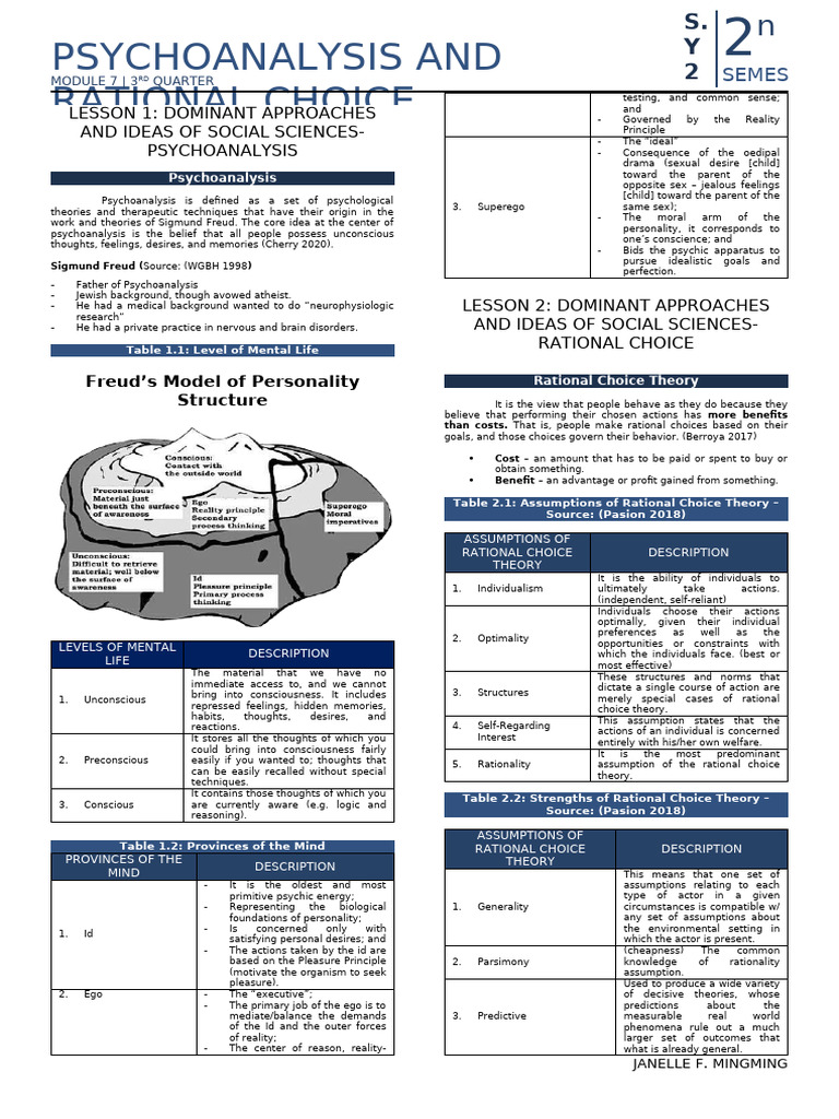 Lesson 7 Psychoanalysis and Rational Choice | PDF | Psychoanalysis ...