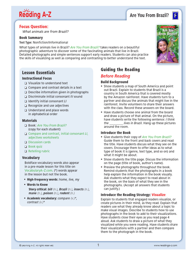 raz_lf53_areyoufrombrazil_lblp | PDF | Books | Reading Comprehension