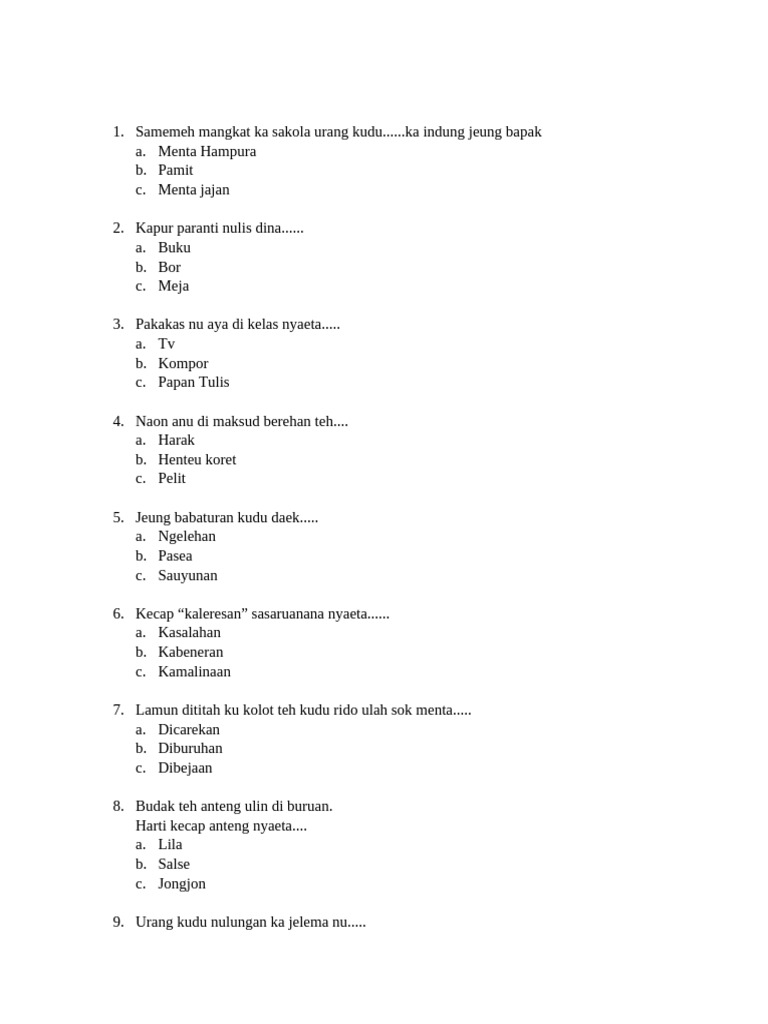 Soal Uts Sunda Kls 2 | PDF