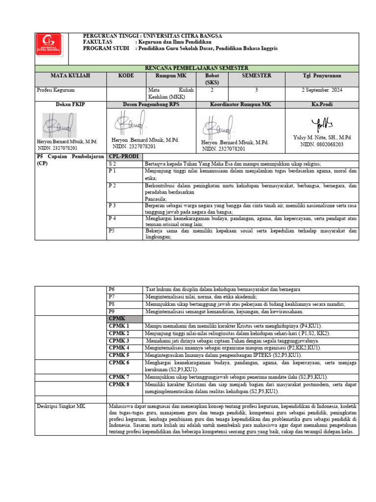 RPS KKNI Profesi Keguruan New | PDF