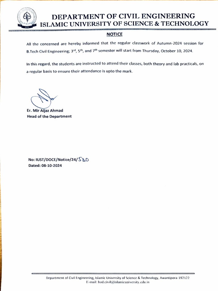 Classwork Notice Autumn 2024 | PDF