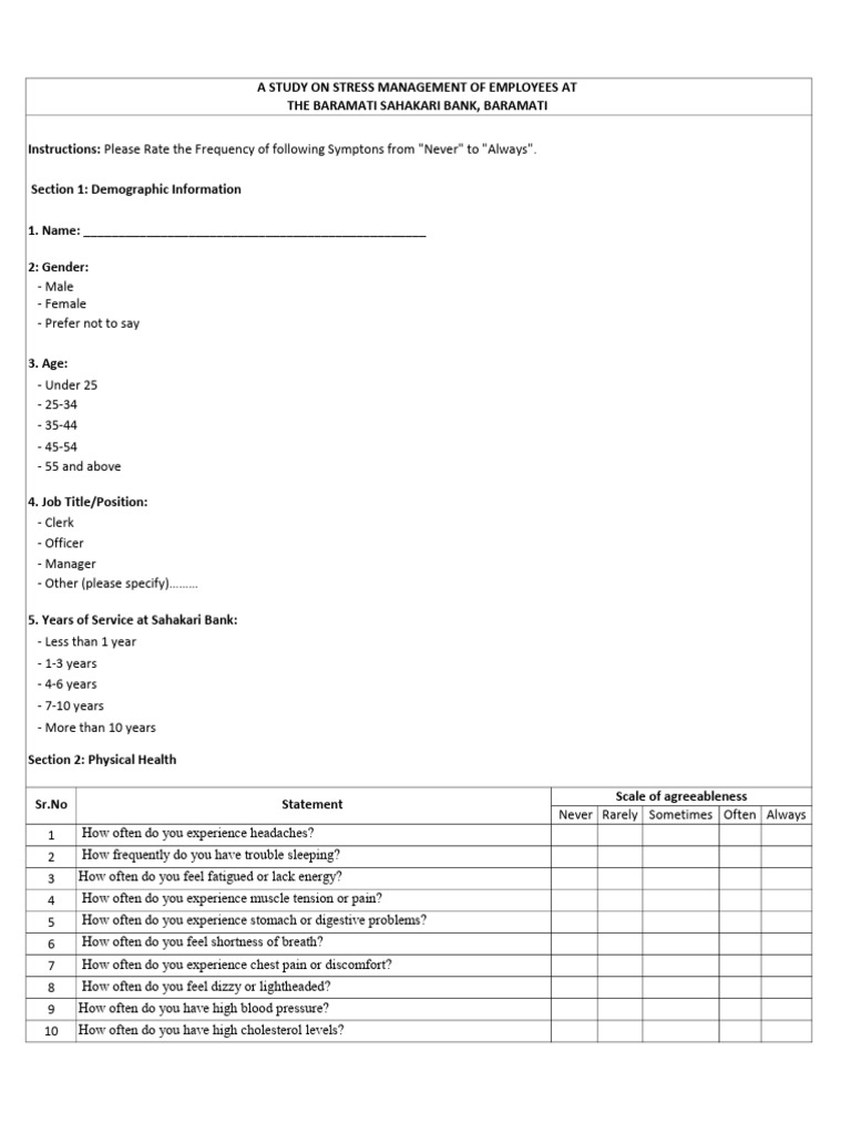Final Questionnaire | PDF | Stress Management