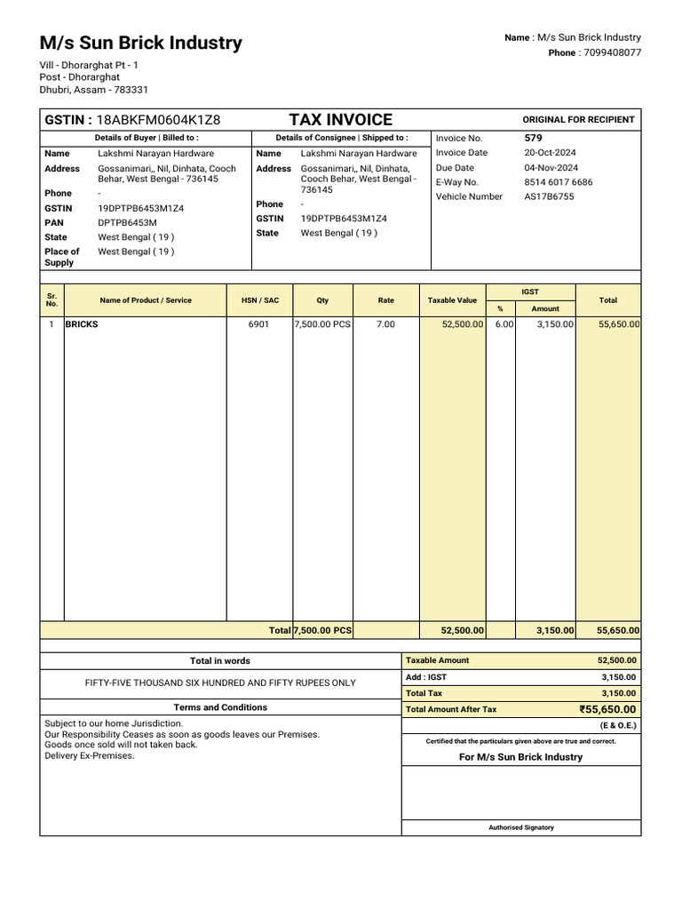Invoice - 579 Lakshmi Narayan Hardware Manoj Barman 02 12 06 | PDF ...