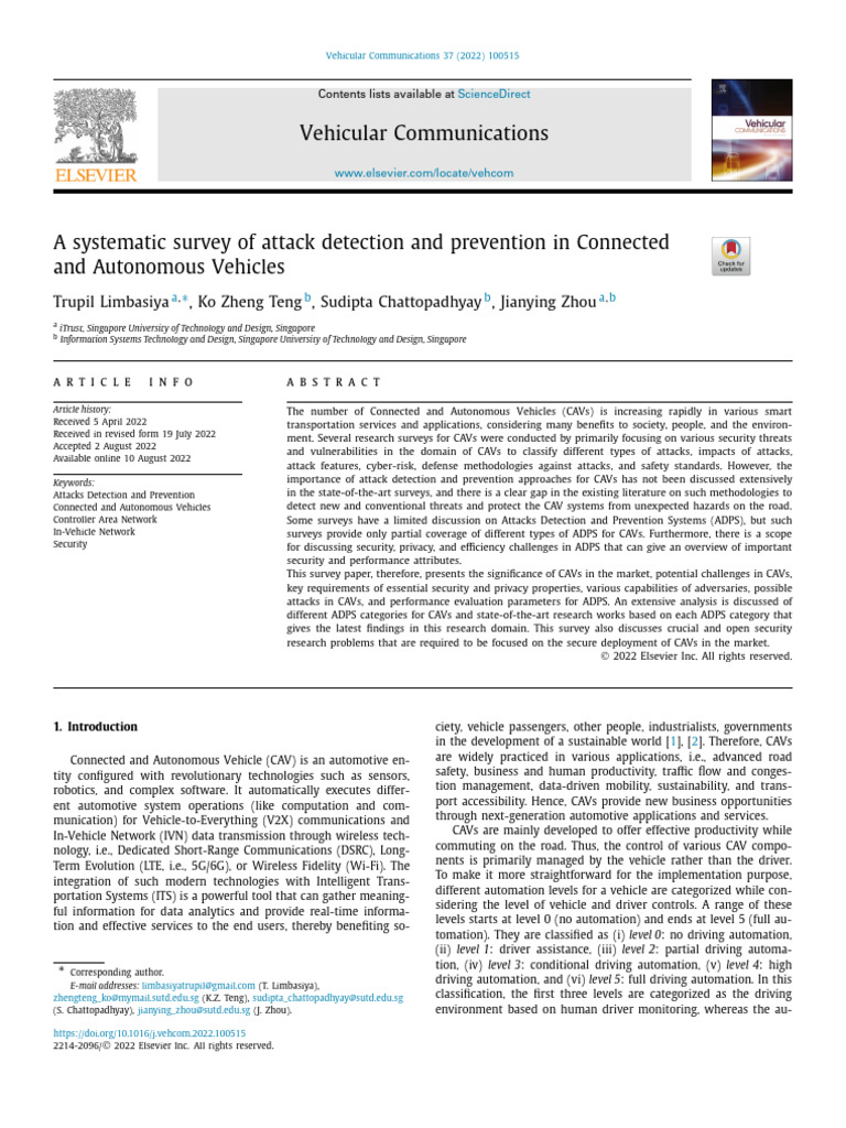 A Systematic Survey Of Attack Detection And Prevention In Connected Pdf Information Privacy